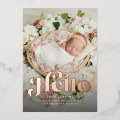 Fun retro hello rose gold photo birth announcement | Zazzle