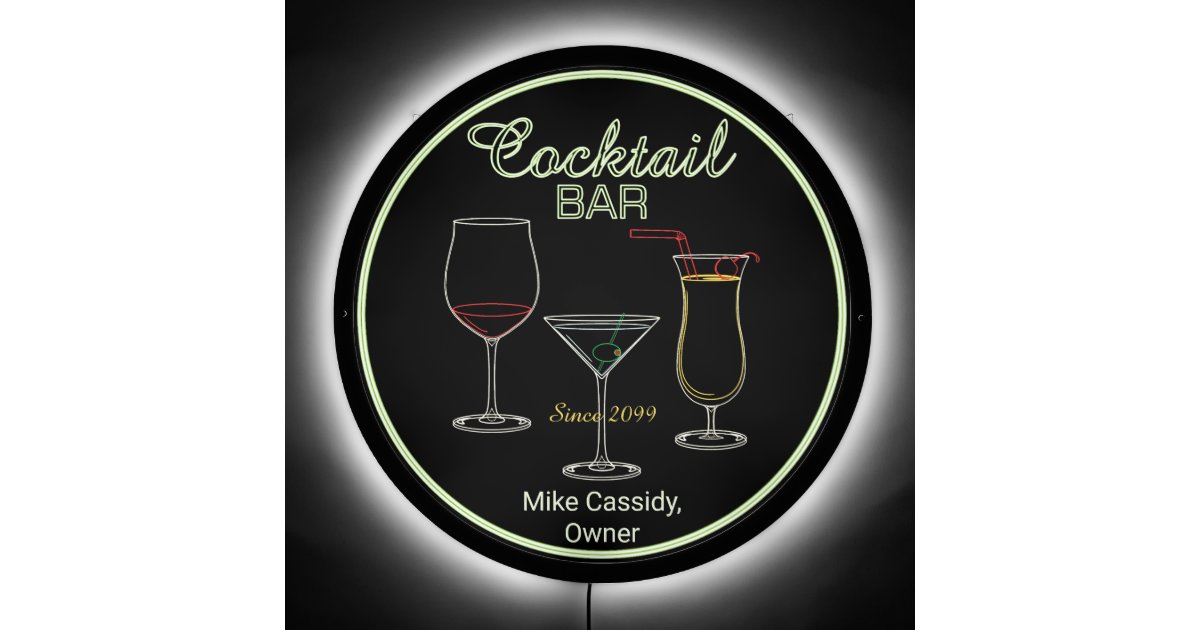 Fun Retro Home Cocktail Bar LED Sign | Zazzle