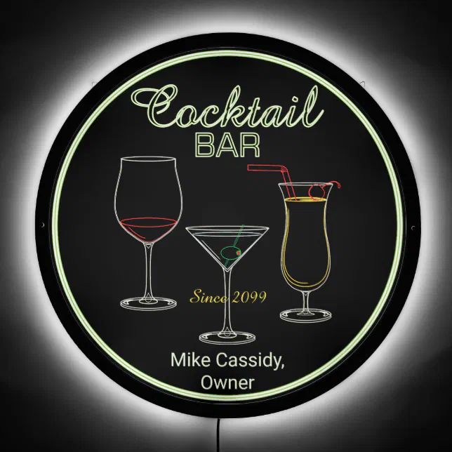 Fun Retro Home Cocktail Bar LED Sign | Zazzle