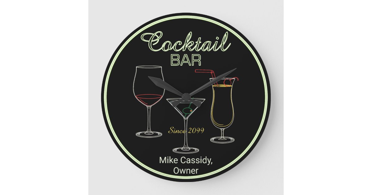 Fun Retro Home Cocktail Bar Wall Clock | Zazzle