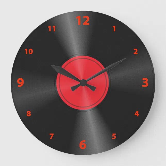 Fun, Retro, Record Album Red & Black Large Clock | Zazzle