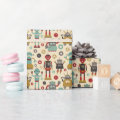 Fun Retro Robots Illustrated Pattern (Cream) Wrapping Paper | Zazzle