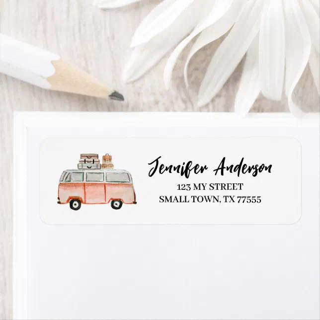 Fun Road Trip Retro Van RV Camper Address Label | Zazzle