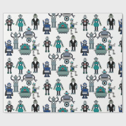 fun Robot Wrapping Paper for Kids, Geeks, Science | Zazzle