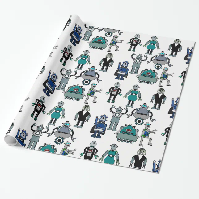 fun Robot Wrapping Paper for Kids, Geeks, Science | Zazzle