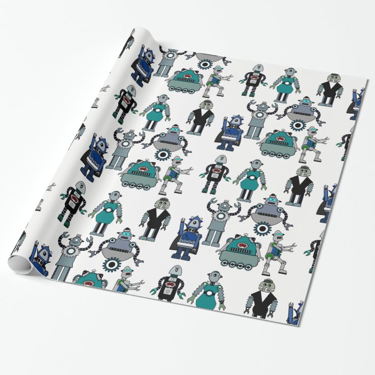 fun Robot Wrapping Paper for Kids, Geeks, Science | Zazzle