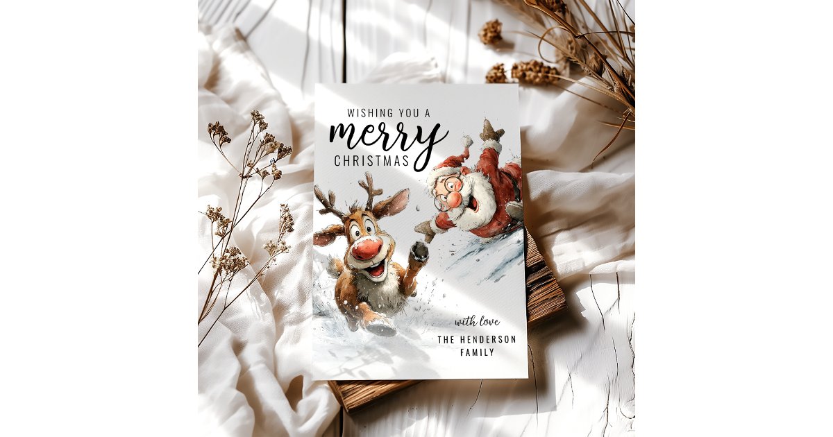 Fun Santa And Reindeer Christmas Holiday Card | Zazzle
