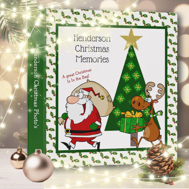 Fun Santa & Reindeer Christmas Binder Photo Album | Zazzle