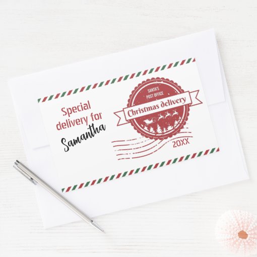 Fun Santa's Special Delivery Christmas Rectangular Sticker | Zazzle