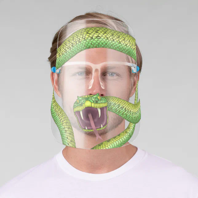 Fun Scary Green Snake Serpent with Fangs Unique Face Shield | Zazzle