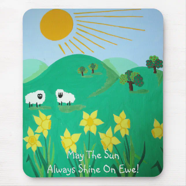 fun scenic illustration of cute sheep mouse pad | Zazzle
