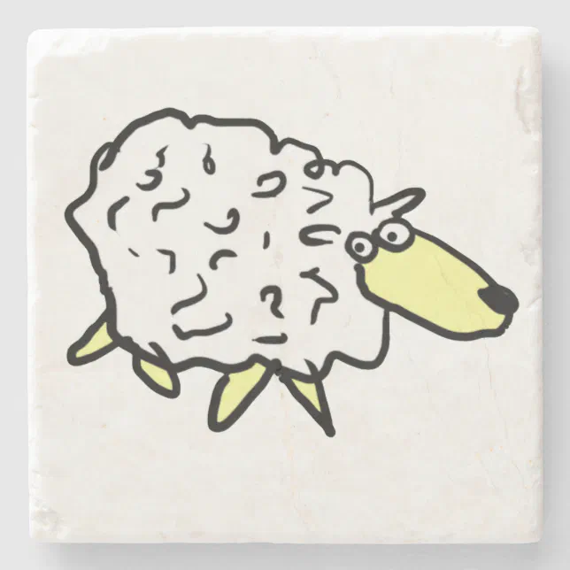 Fun Sheep Illustration on a Stone Coaster | Zazzle