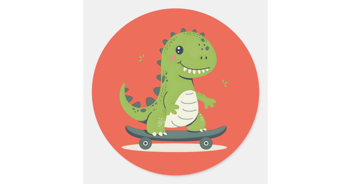 Fun Skateboarding Dinosaur Classic Round Sticker Zazzle