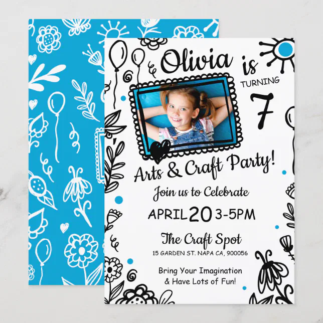 Fun Sketch Doodle Crafts Birthday Party Invitation | Zazzle