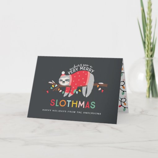 fun sloth colorful christmas card | Zazzle