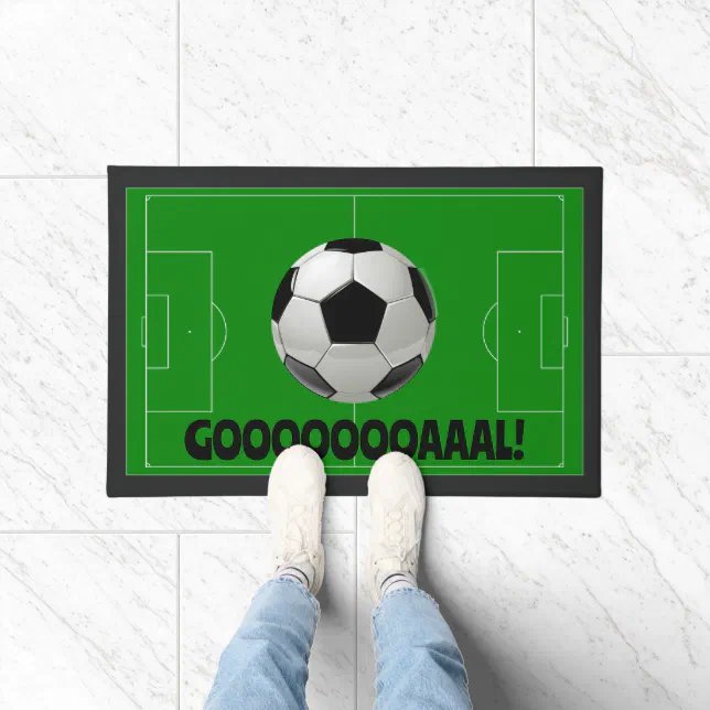 Fun Soccer Ball + Green Pitch GOAL! (Football) Doormat | Zazzle