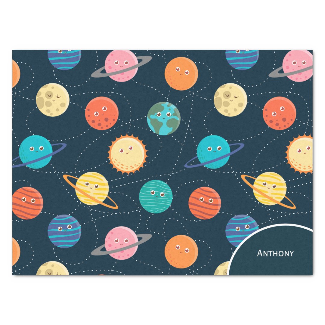 Fun Solar System Planets Pattern for Kids Blue Tis Tissue Paper | Zazzle