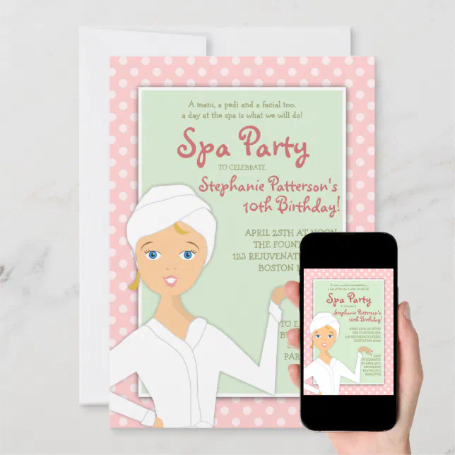 Fun Spa Girl Birthday Spa Party Invitation | Pink | Zazzle