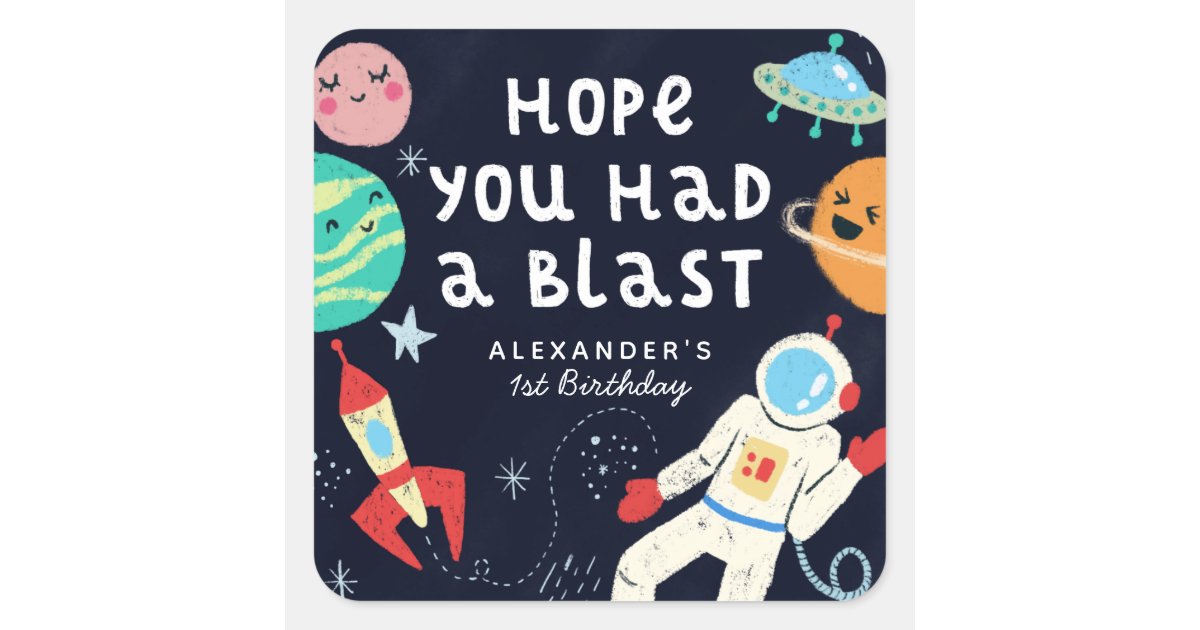 Fun Space Theme Birthday Party Favor Square Sticker | Zazzle