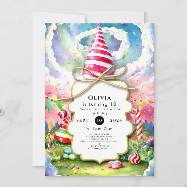 Fun Sparkling Candyland Birthday Invitation | Zazzle