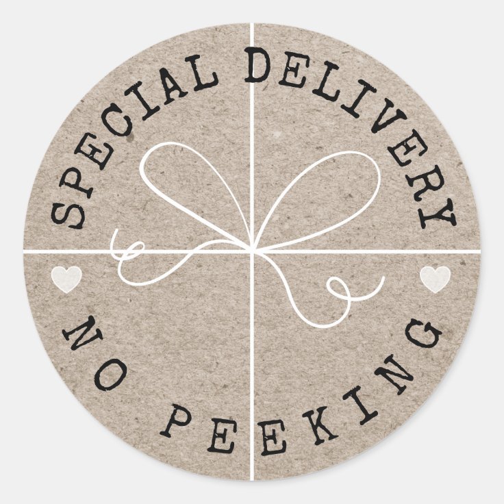 Fun Special Delivery No Peeking Kraft Paper Parcel Classic Round ...