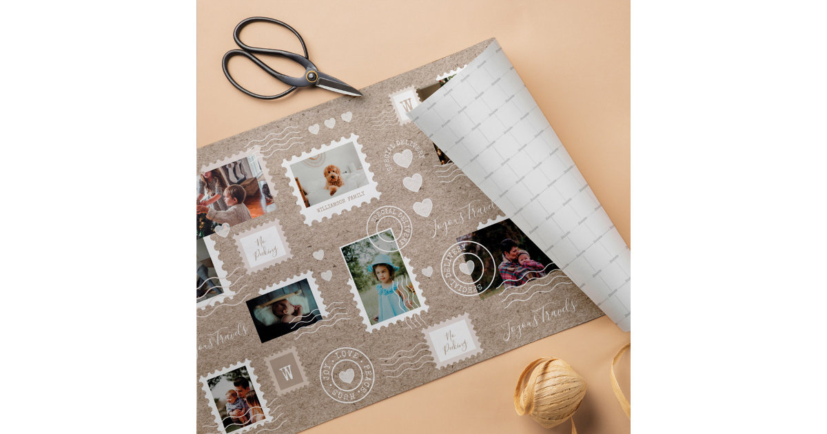 Fun Special Delivery Postage Stamps Photo Collage Wrapping Paper Sheets ...