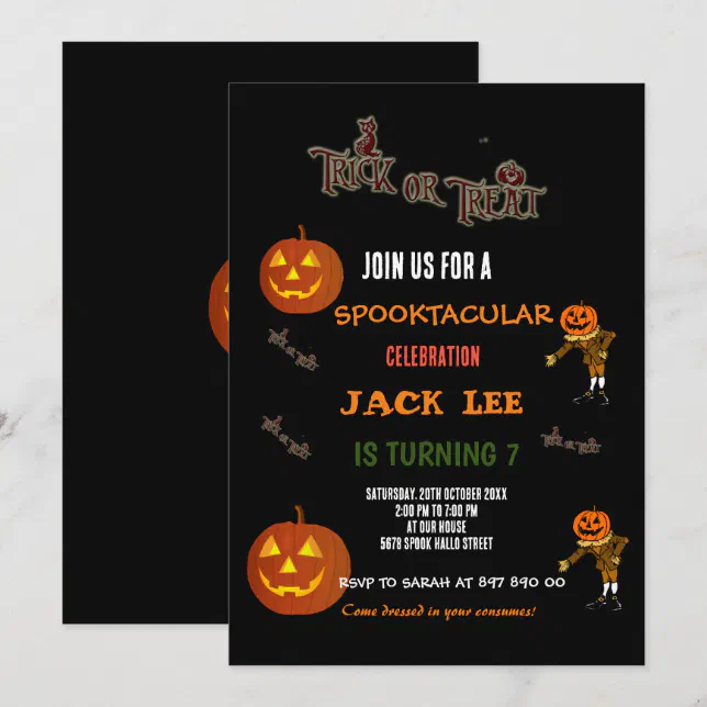 Fun Spooktacular Halloween Trick or Treat Birthday Invitation | Zazzle