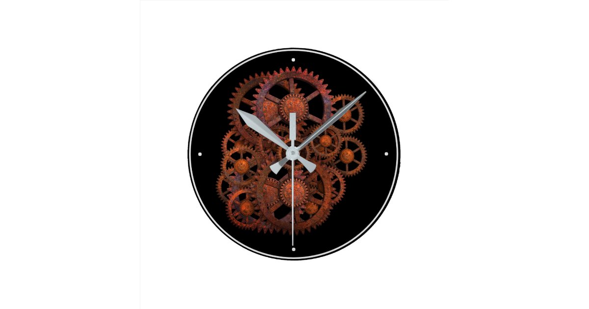 Fun Steampunk Vintage Rusty 1800's Machinery Cogs Round Clock | Zazzle.com