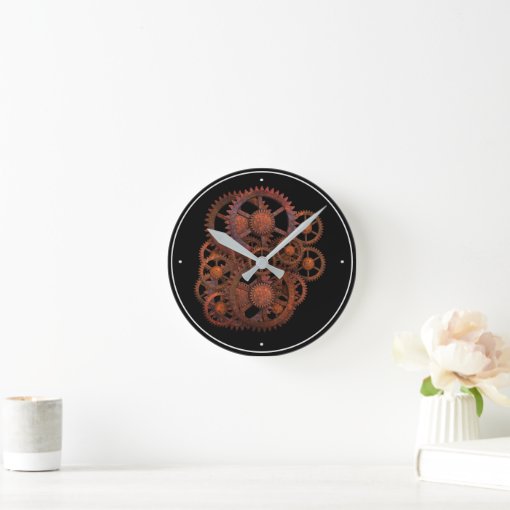 Fun Steampunk Vintage Rusty 1800's Machinery Cogs Round Clock | Zazzle