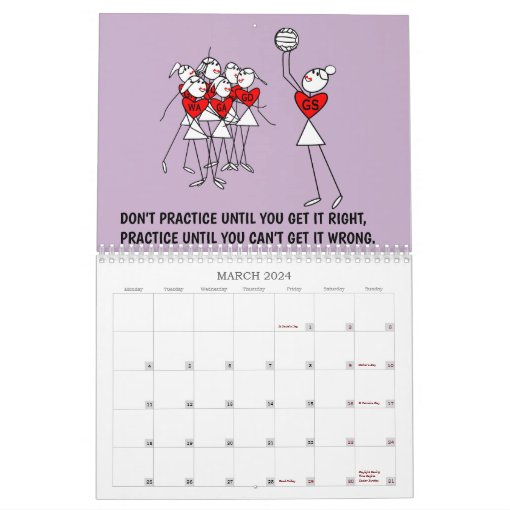 Fun Stick Figures Inspirational Quotes Netball Calendar | Zazzle
