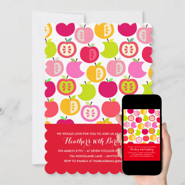 Fun Summer Apples Custom Colors Birthday Party Invitation | Zazzle