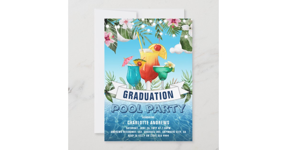 Fun Summer Graduation Pool Party Invitation | Zazzle