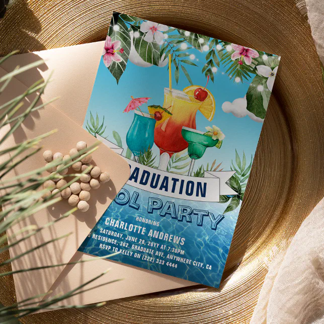 Fun Summer Graduation Pool Party Invitation | Zazzle