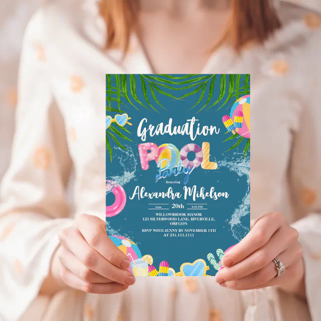 Fun Summer Graduation Pool Party Invitation | Zazzle