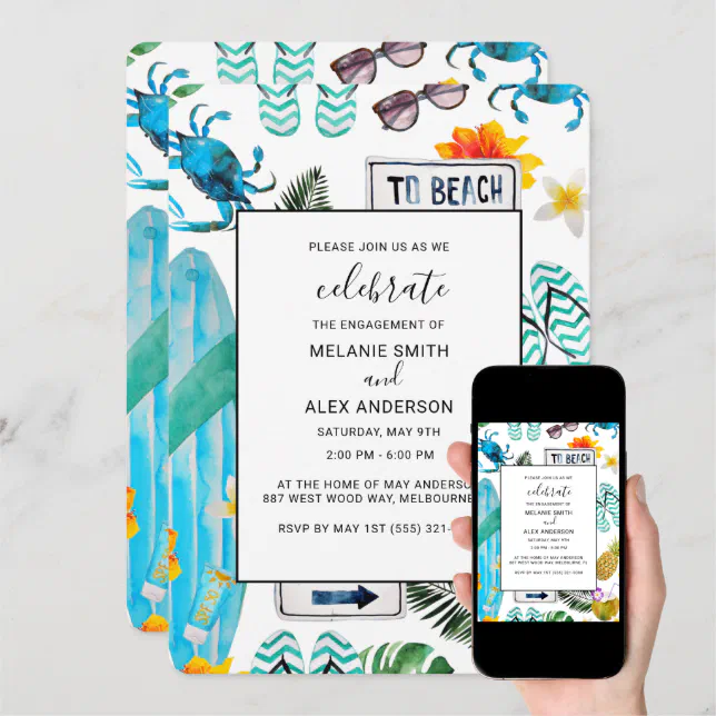 Fun Summer Outdoor BBQ Engagement Party Invitation | Zazzle