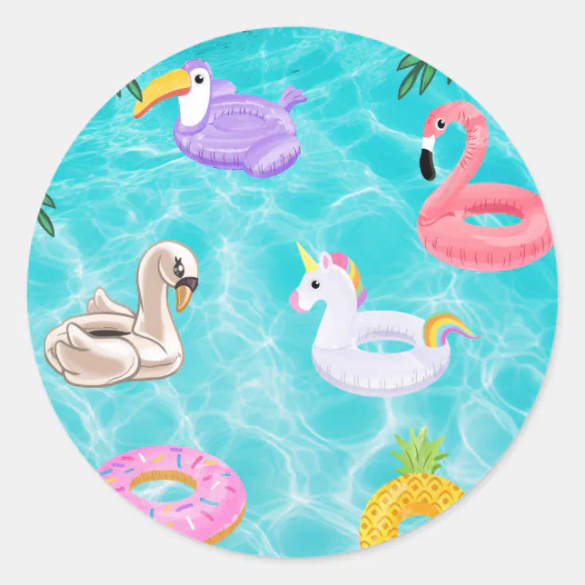 Fun Summer Pool Party Classic Round Sticker | Zazzle