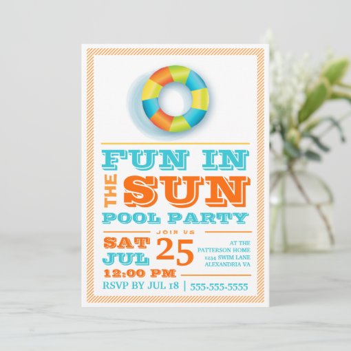 Fun Sun Pool Party Colorful Retro Invitation | Zazzle