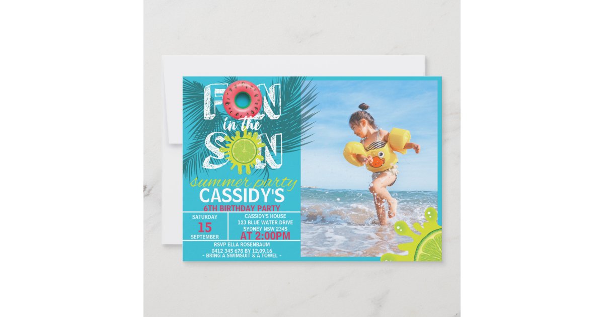 Fun Sun Summer Photo Birthday Invitation | Zazzle