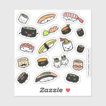 Fun Sushi and Sashimi Characters Vinyl Sticker Set | Zazzle