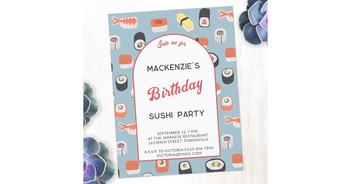 Fun Sushi Birthday Party Invitation Postcard | Zazzle