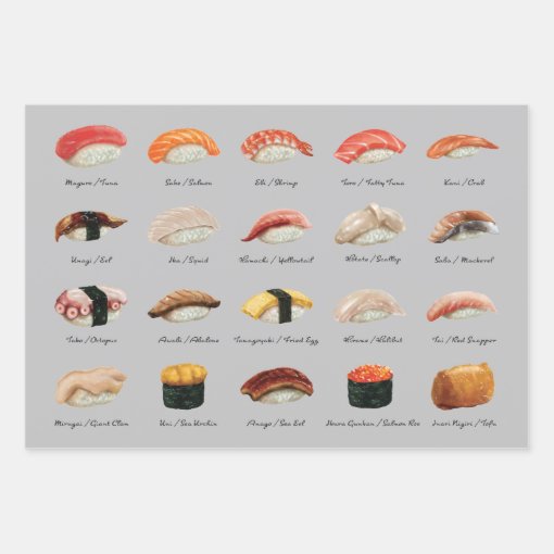 Fun Sushi Chart Trio Wrapping Paper Sheets | Zazzle