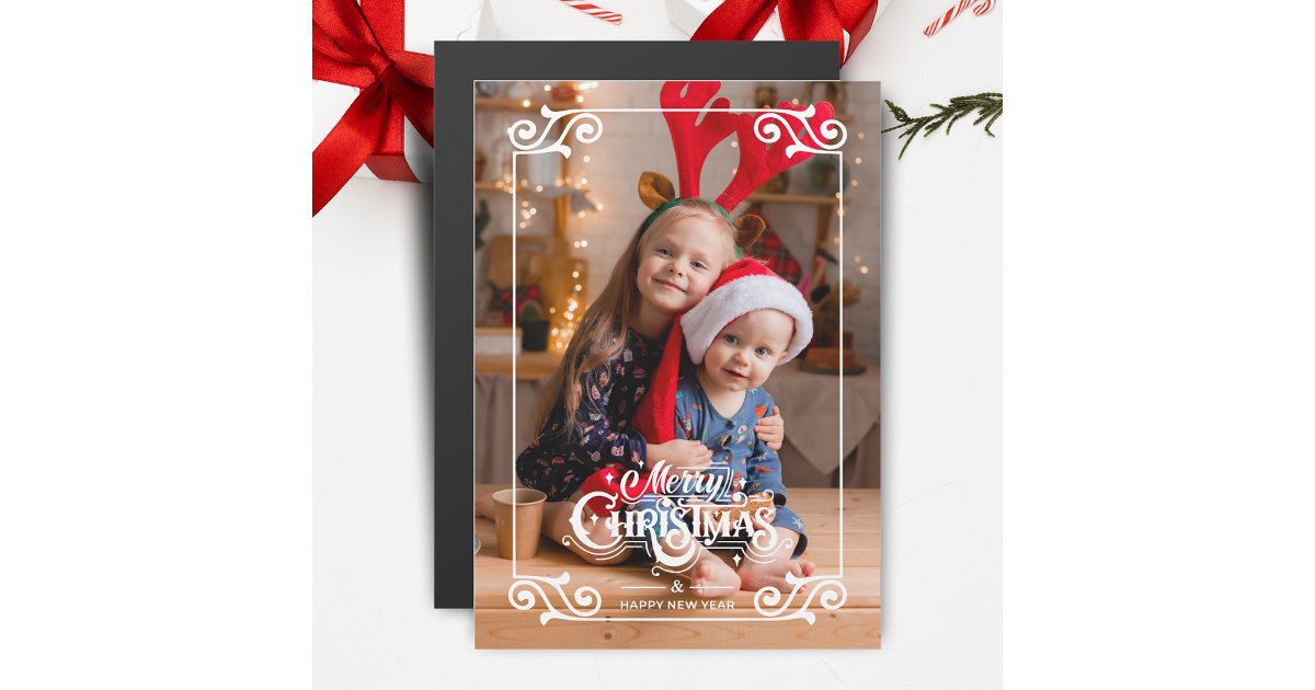 Fun Swirly Christmas Border Merry Christmas Photo | Zazzle