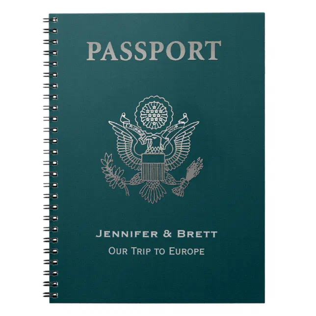 Fun Teal Passport Custom Notebook | Zazzle