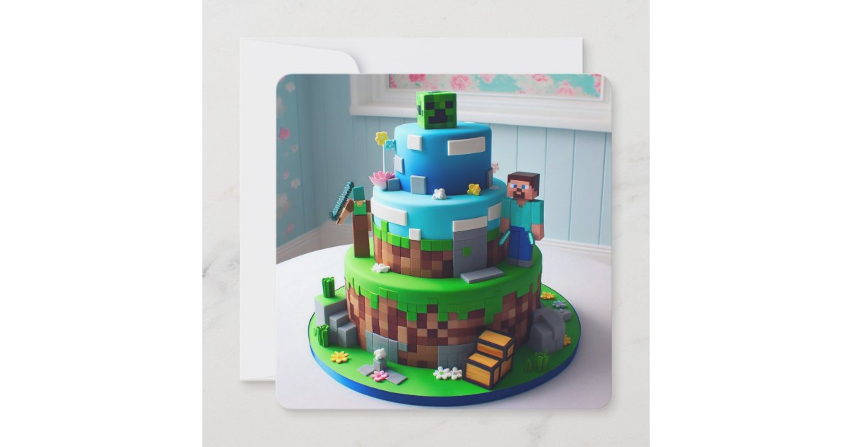 FUN TECHNO BLOCKS KIDS BIRTHDAY CAKE CARD | Zazzle