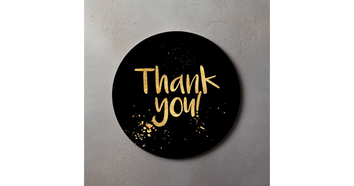 Fun thank you foil effect black sticker | Zazzle