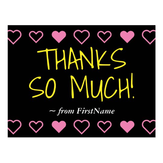 Fun "THANKS SO MUCH!" + Hearts Postcard | Zazzle.com
