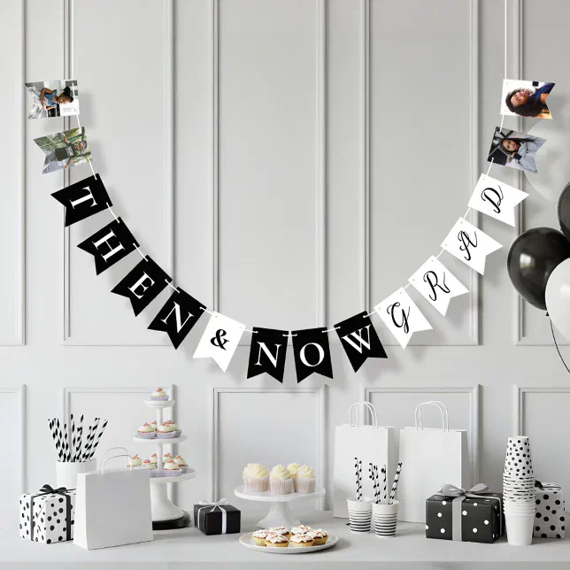 Fun Then & Now Grad Photo Collage Graduation Party Bunting Flags | Zazzle