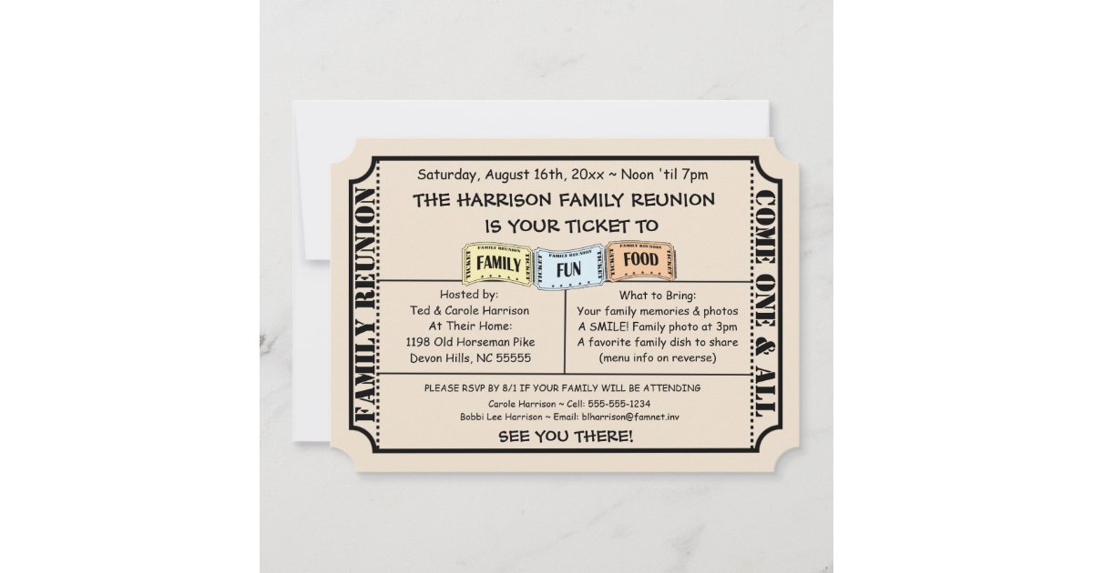 Fun Ticket Cut Family Reunion Invitation | Zazzle