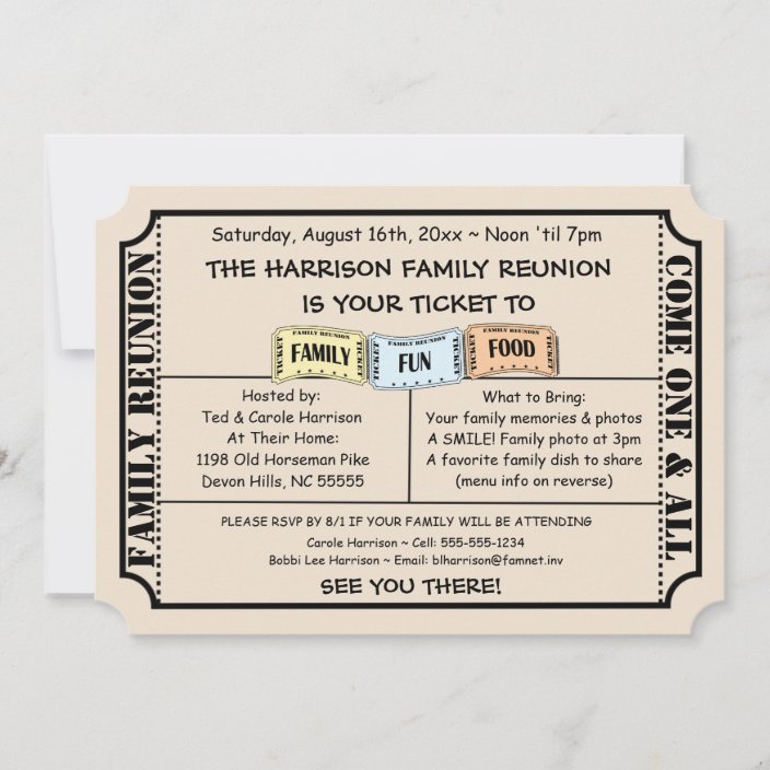Fun Ticket Cut Family Reunion Invitation | Zazzle.com