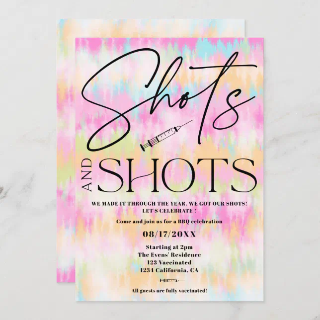 Fun tie dye shots Vaccination celebration Invitation | Zazzle